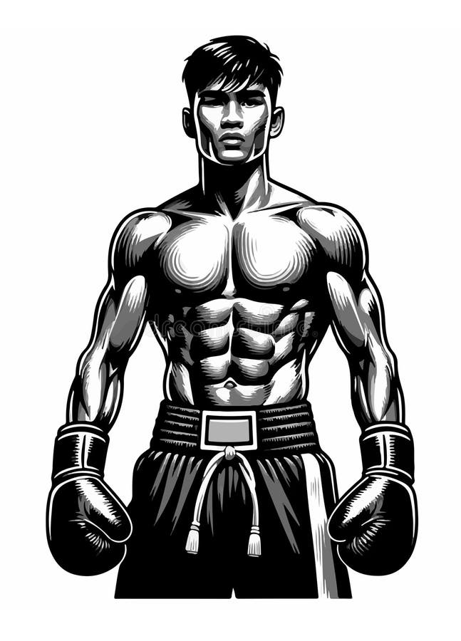 Muscular Boxer with Gloves in Pose. Stock Illustration - Illustration ...