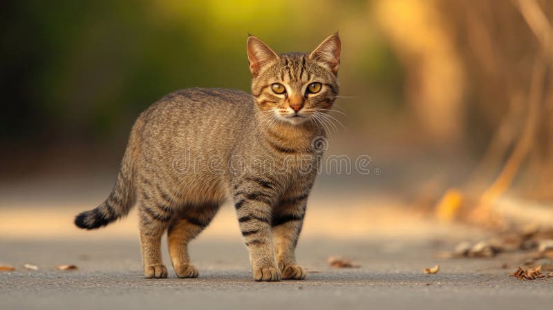 A Fearless Cat Standing Boldly with an Intense Gaze Stock Illustration ...
