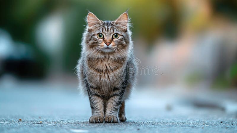 A Fearless Cat Standing Boldly with an Intense Gaze Stock Illustration ...