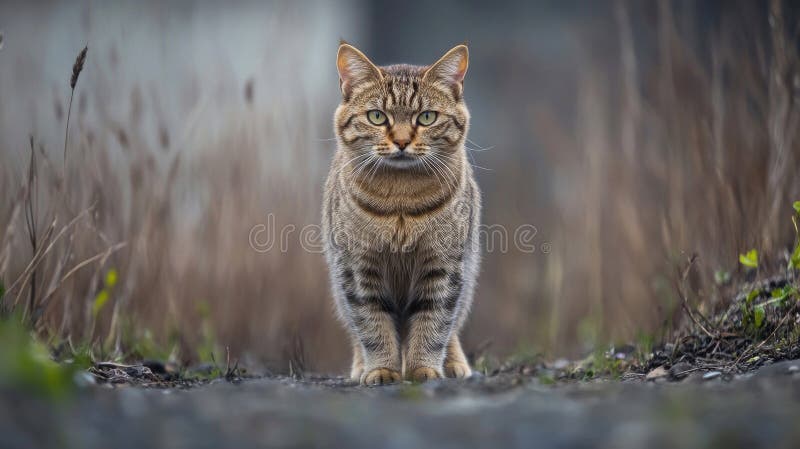 A Fearless Cat Standing Boldly with an Intense Gaze Stock Illustration ...