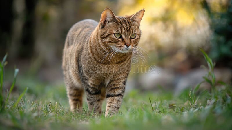 A Fearless Cat Standing Boldly with an Intense Gaze Stock Illustration ...