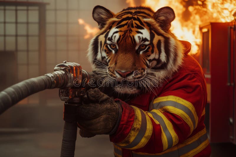 Fearless Firefighter Tiger in Action Stock Illustration - Illustration ...