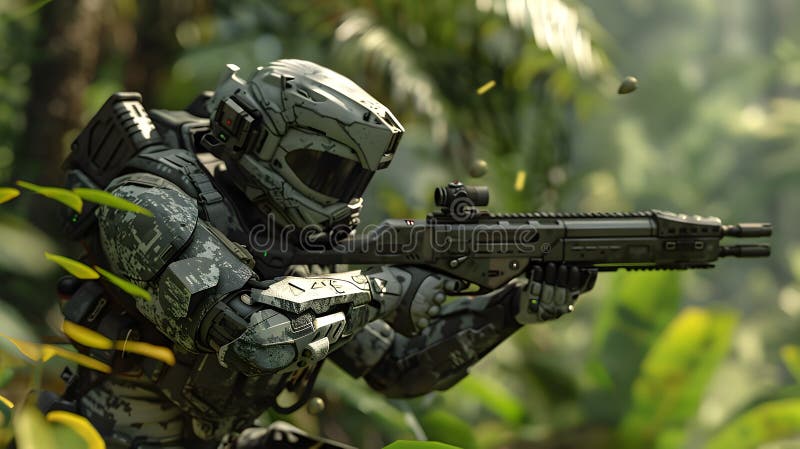 Fearless Jungle Commando Engages Enemy Targets in Rapid Fire Assault ...