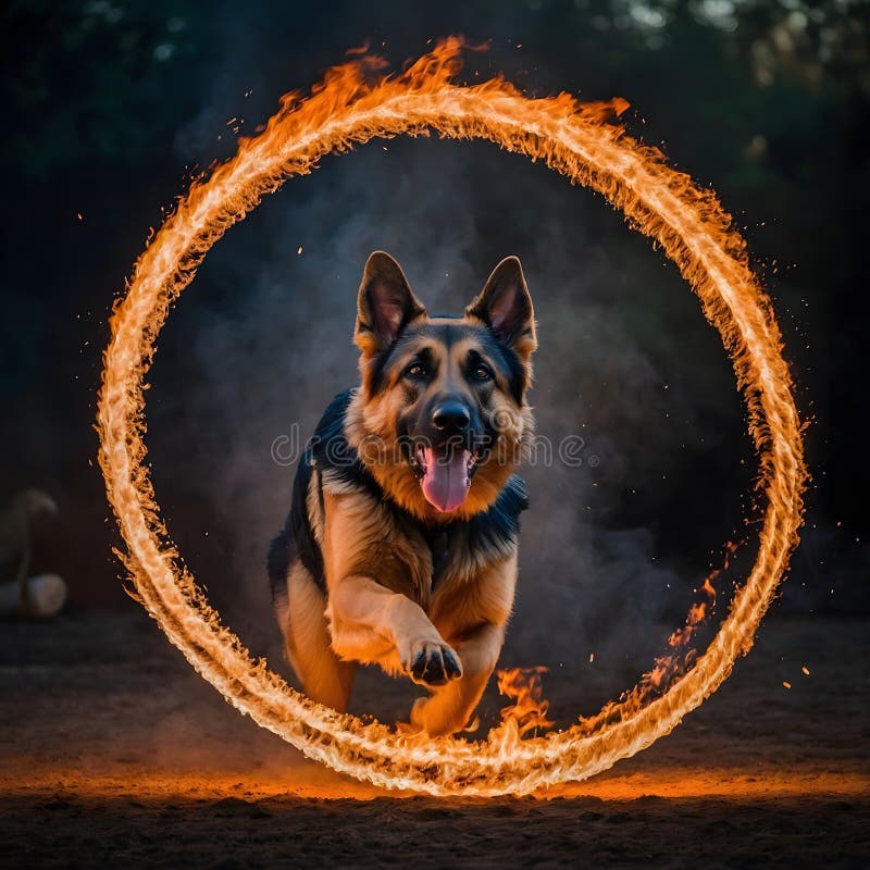 Fearless Leap: German Shepherd Soars through the Ring of Fire in a ...