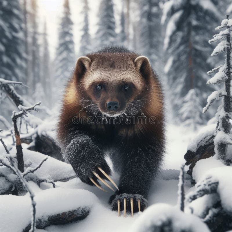 A Fearless Predator in the Winter Forest Stock Illustration ...