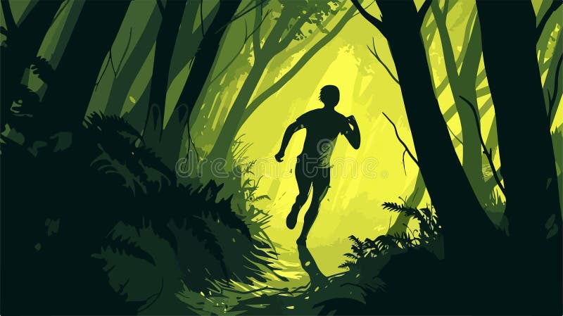Fearless Runner in Spooky Woods POV Vector Illustration Stock ...