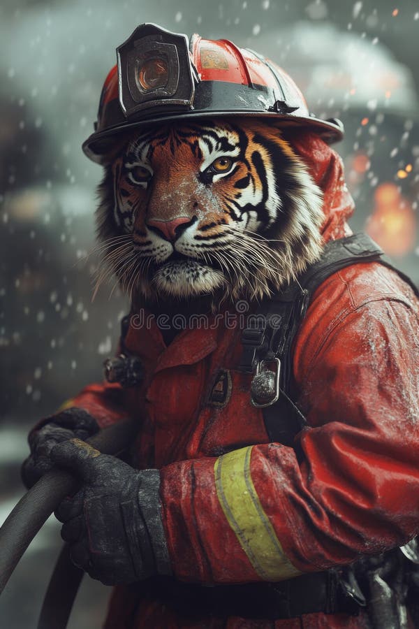 Fearless Tiger Firefighter Unleashed Stock Illustration - Illustration ...