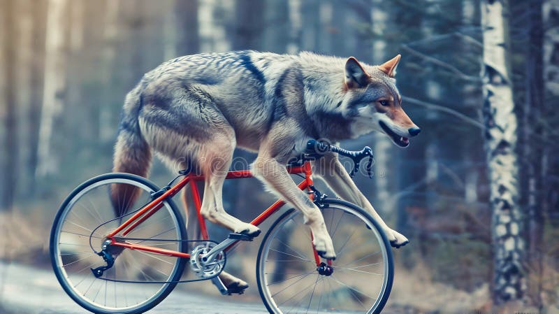 Fearless Wolf Chasing Thrill on Racing Bicycle through Rugged Forest ...
