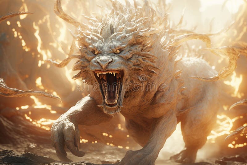 Fearsome Chimera with Multiple Heads Prowling a Stock Illustration ...