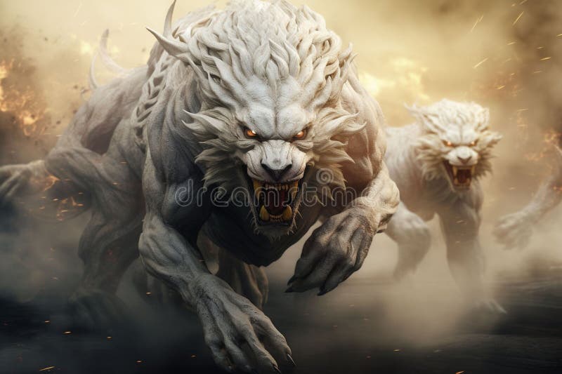 Fearsome Chimera with Multiple Heads Prowling a Stock Illustration ...
