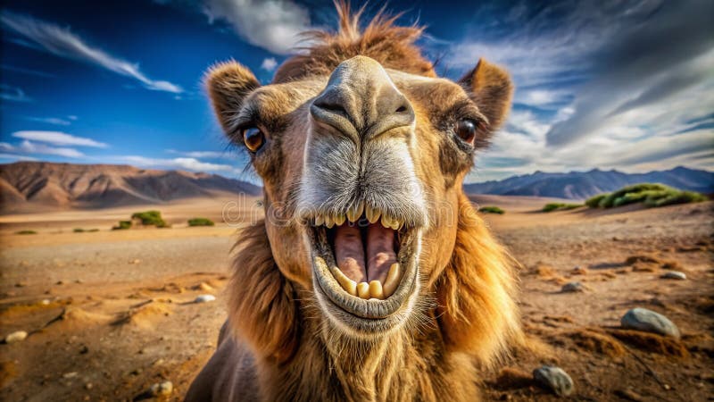 A Fearsome CloseUp of a Bactrian Camel Drone Perspective Reveals the ...