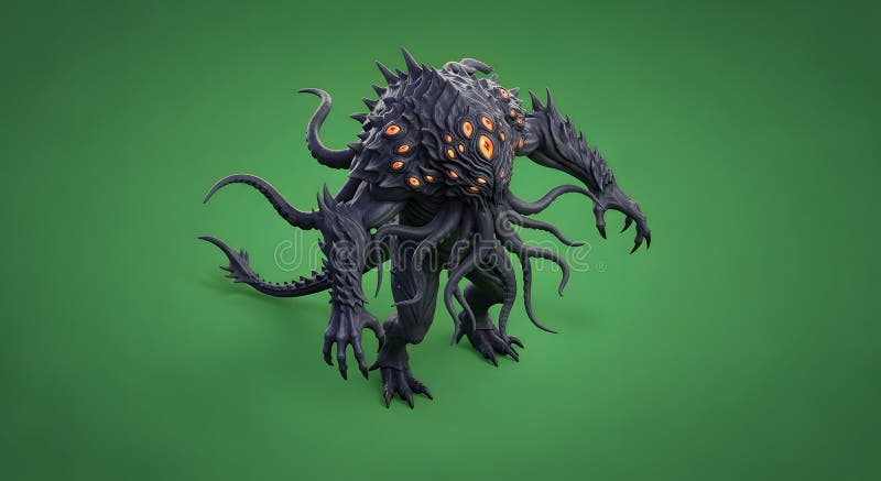 Menacing Dark Monster with Multiple Eyes and Tentacles Standing on ...