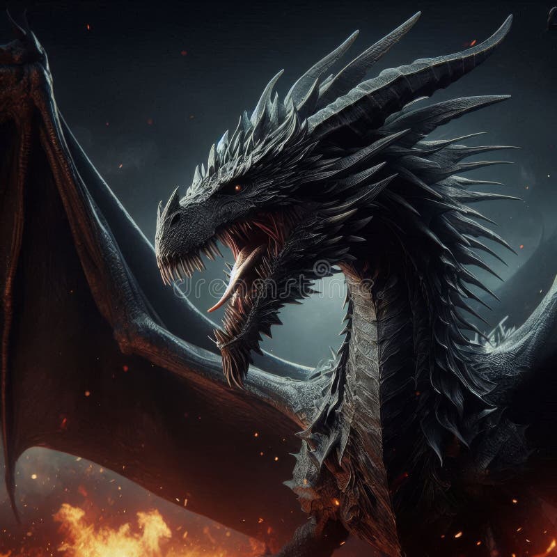 Fearsome Dragon Roaring on Mountain Peak Stock Illustration - Illustration of creature, wings ...