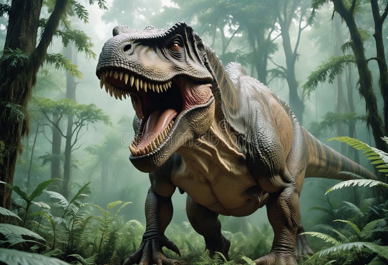 A Fearsome Encounter with the Mighty T.rex in the Wild Stock ...