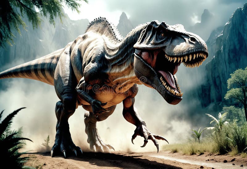 A Fearsome Encounter with the Mighty T.rex in the Wild Stock ...