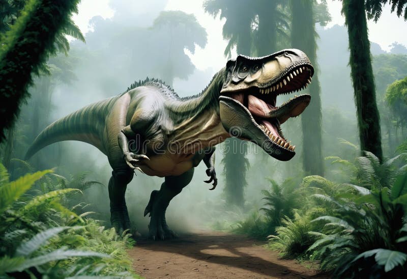 A Fearsome Encounter with the Mighty T.rex in the Wild Stock ...