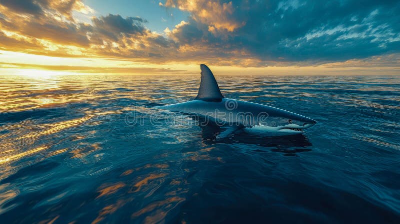 A Fearsome Great White Shark Emerges from the Ocean, with Sharp Teeth ...