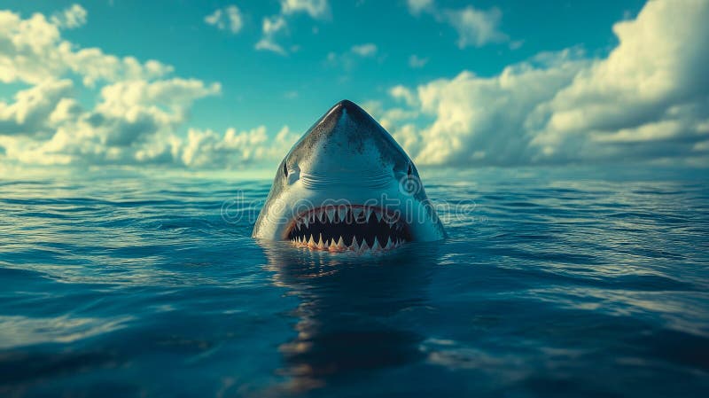 A Fearsome Great White Shark Emerges from the Ocean, with Sharp Teeth ...