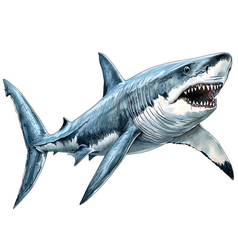 Fearsome Great White Shark with Open Jaws and Sharp Teeth Stock ...