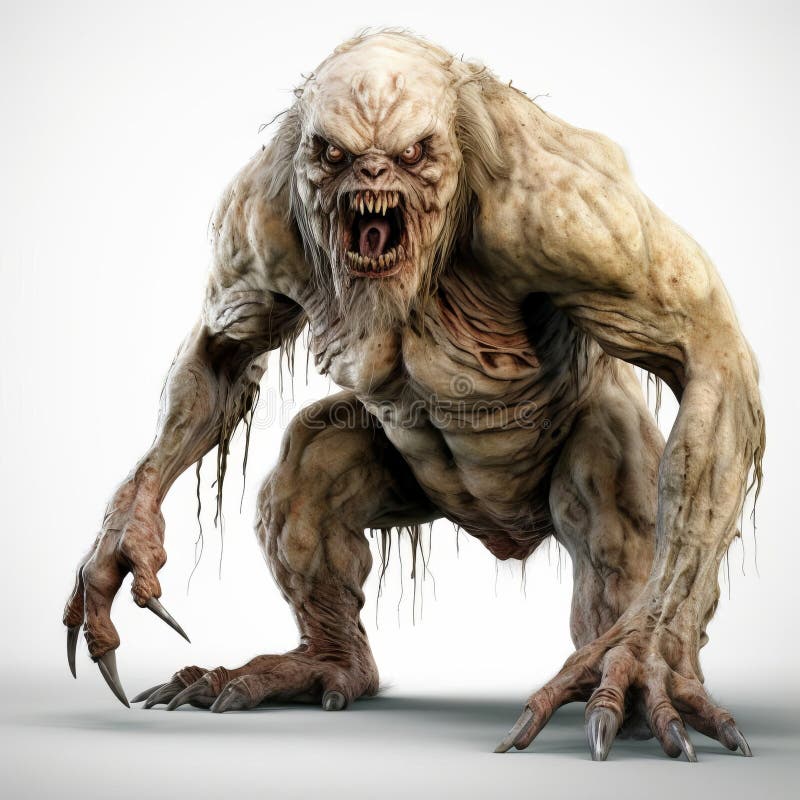 Fearsome Humanoid Monster with Grotesque Features on White Background ...