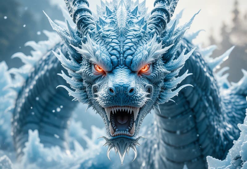 A Fearsome Ice Dragon Unleashes a Chilling Roar Stock Photo - Image of ...