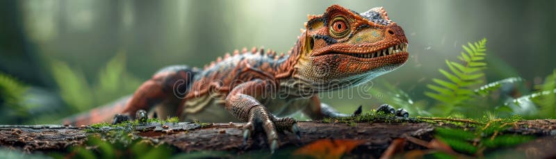 Jurassic Predator in Lush Forest a Dinosaur Lurks in the Deep, Dark ...