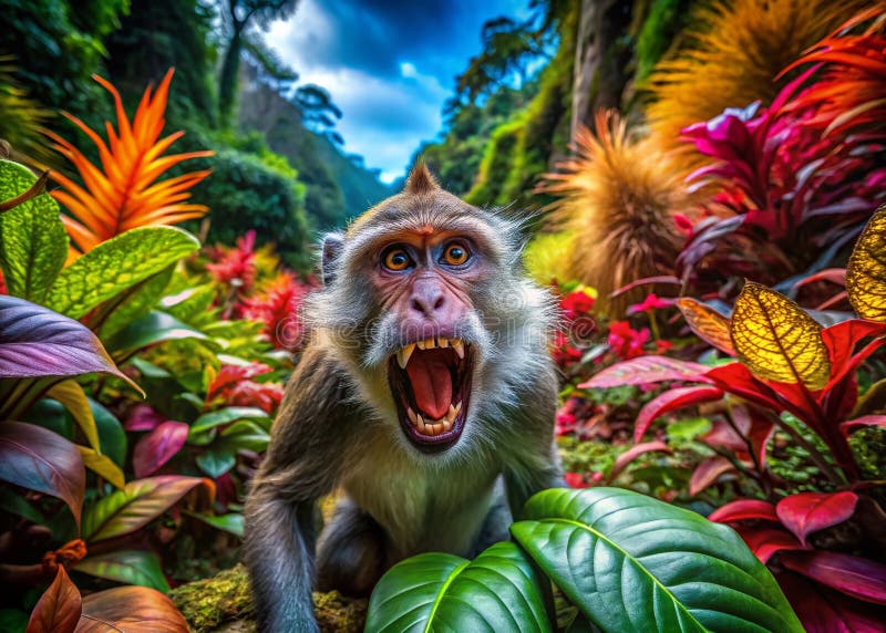 A Fearsome Phuket Macaque Displays Aggression in the Lush Monkey Hill ...