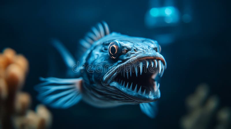 Fearsome Predator Fish in Deep Ocean Habitat with Sharp Teeth and ...