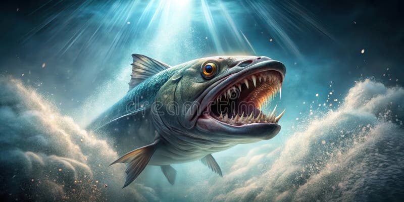 A Fearsome Predatory Fish with Sharp Teeth Emerges from the Ocean ...