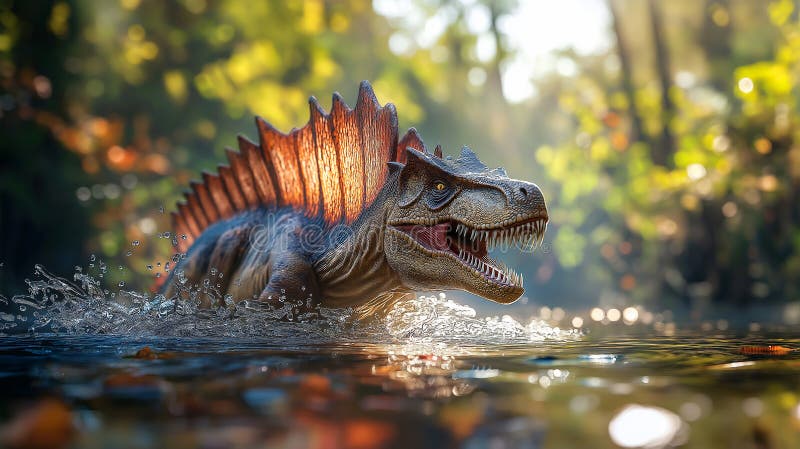 Fearsome Spinosaurus Splashing through Water in a Vibrant, Prehistoric ...