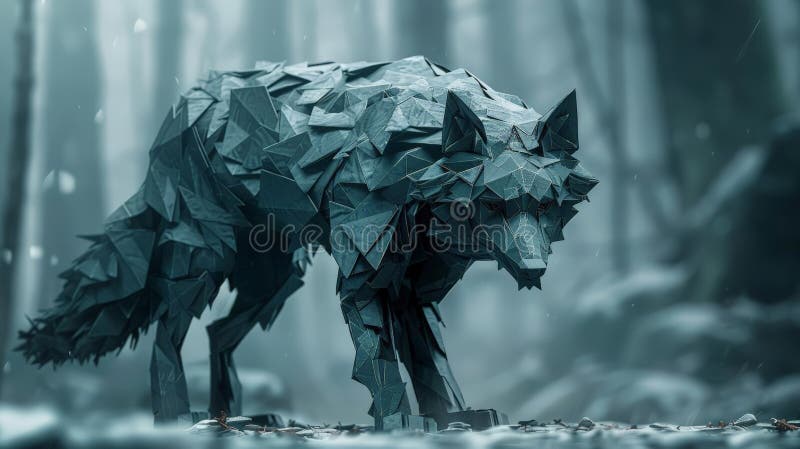 A Fearsome Textured Metal Origami Werewolf Mid Transformation Stock ...