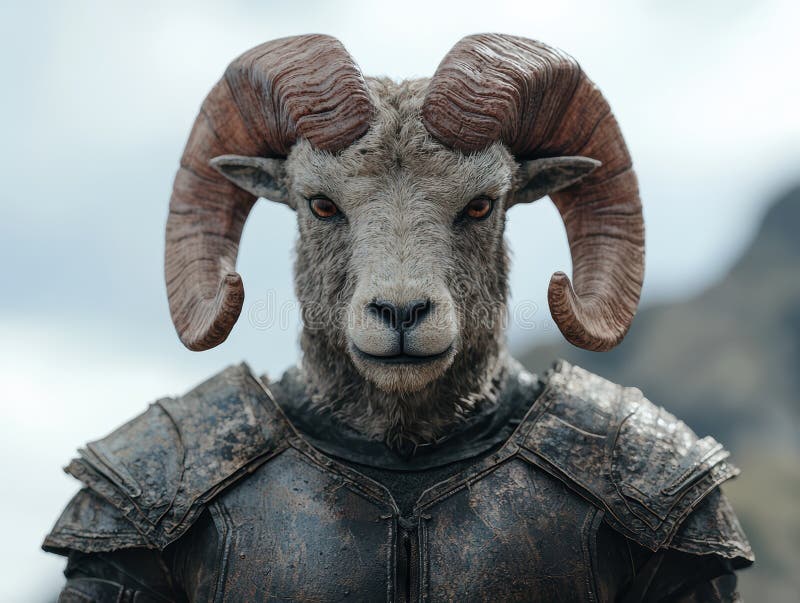 Fearsome Warrior Ram with Horns and Armor Stock Illustration ...
