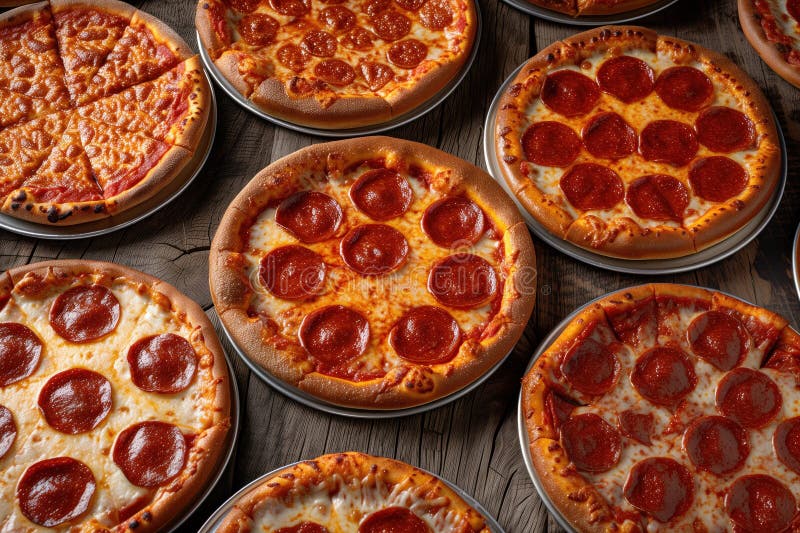 A Feast of Freshly Baked Pepperoni Pizzas Ready for a Gathering. Stock ...