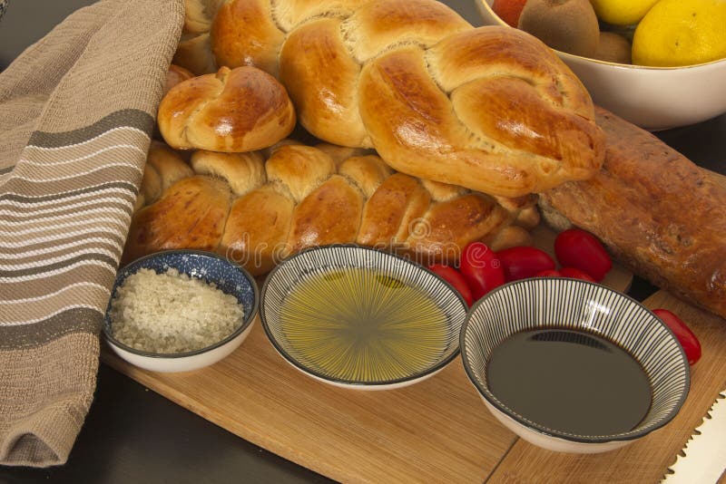 Feast, Messy Table. Bread in the Shape of a Braid. Sweet Challah ...