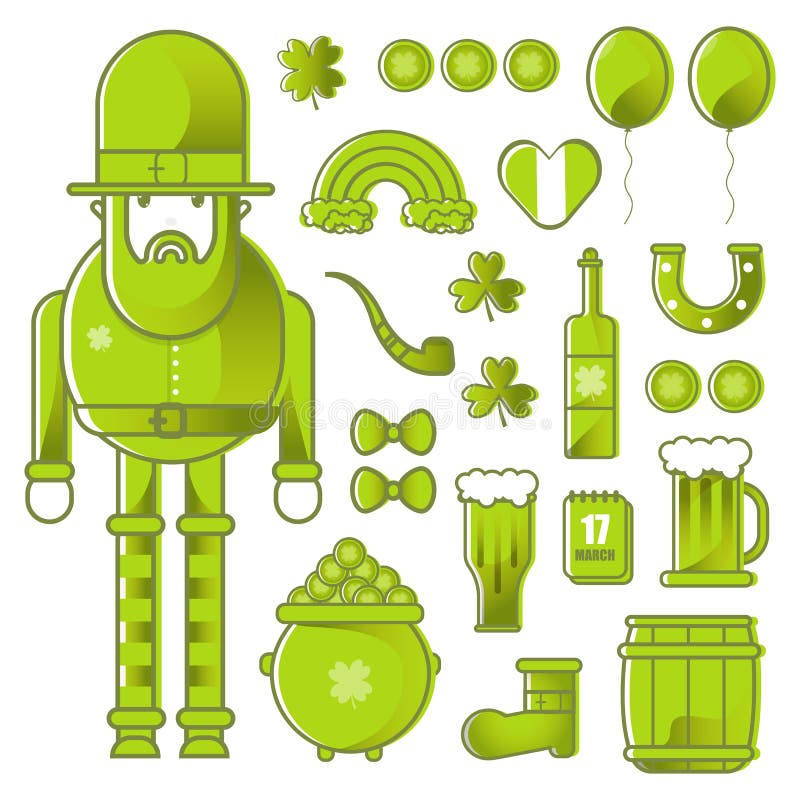 Feast of Saint Patrick. Leprechaun, Beer and Clover, Flat Vector Icon ...