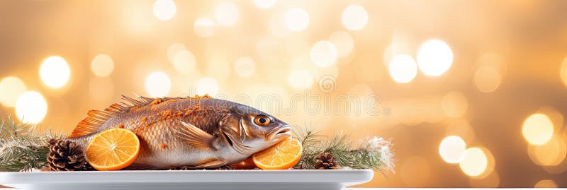 Feast of the Seven Fishes. Fried Fish on a Christmas Background Stock ...