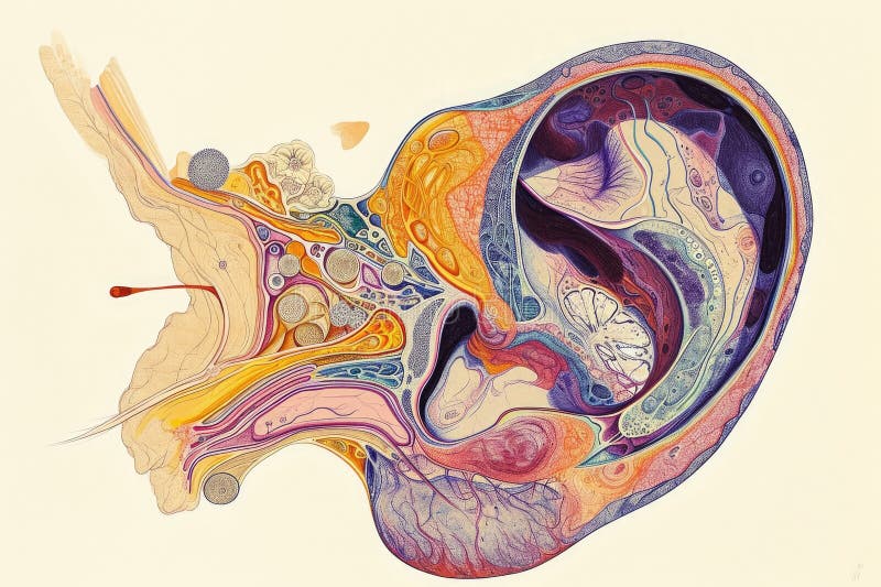 Feast Your Eyes on this Awe-inspiring Drawing of a Human Ear, Adorned with a Captivating Array ...