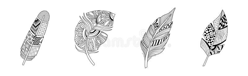 Feather Artistically Drawn Stylized Element Vector Set Stock Vector ...