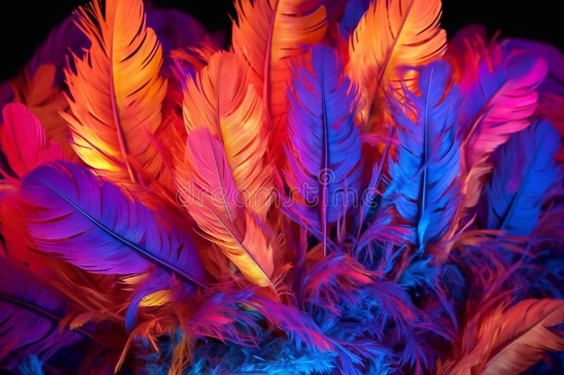 Feather Background with Neon Effect Stock Illustration - Illustration ...