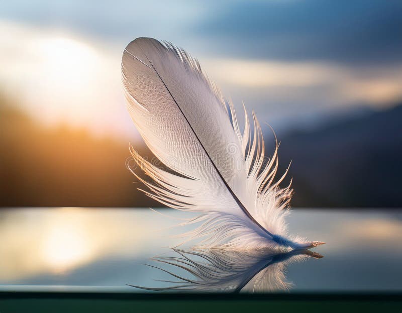 Feather Balanced on Glass Table Edge with Soft Ambient Lighting Stock ...