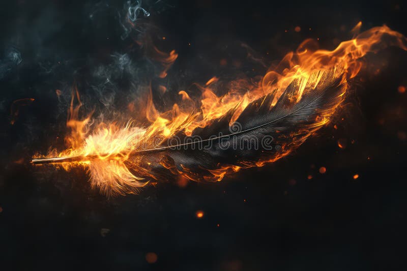 Feather Burning with Flames on Dark Dramatic Background Stock Photo ...