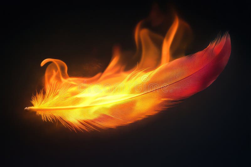 Feather Burning with Flames on Dark Dramatic Background Stock Image ...