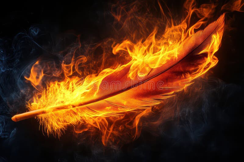 Feather Burning with Flames on Dark Dramatic Background Stock Image ...