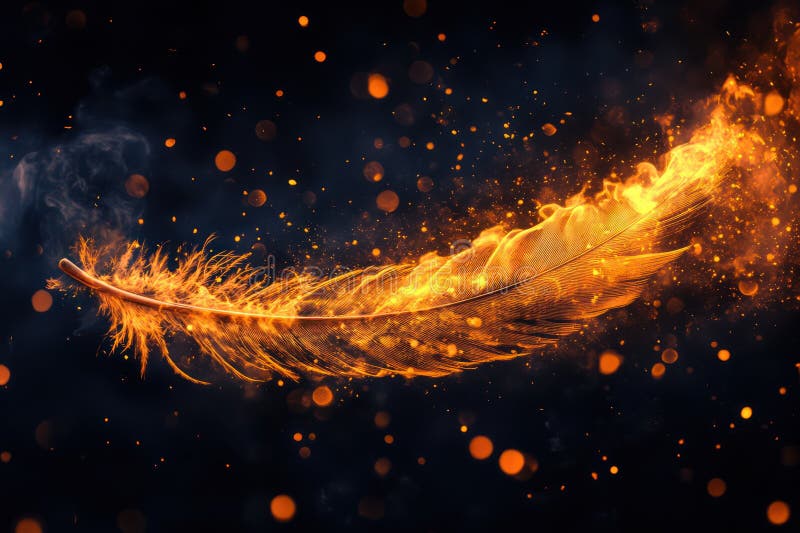 Feather Burning with Flames on Dark Dramatic Background Stock Image ...