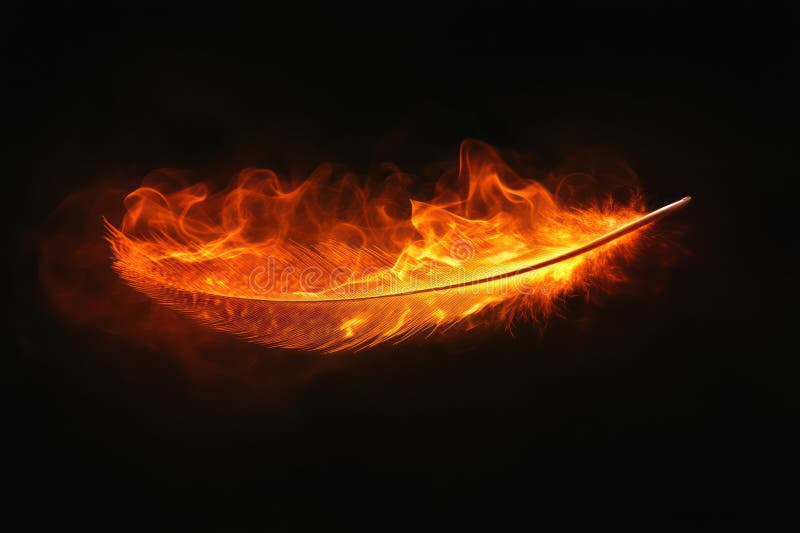 Feather Burning with Flames on Dark Dramatic Background Stock Image ...