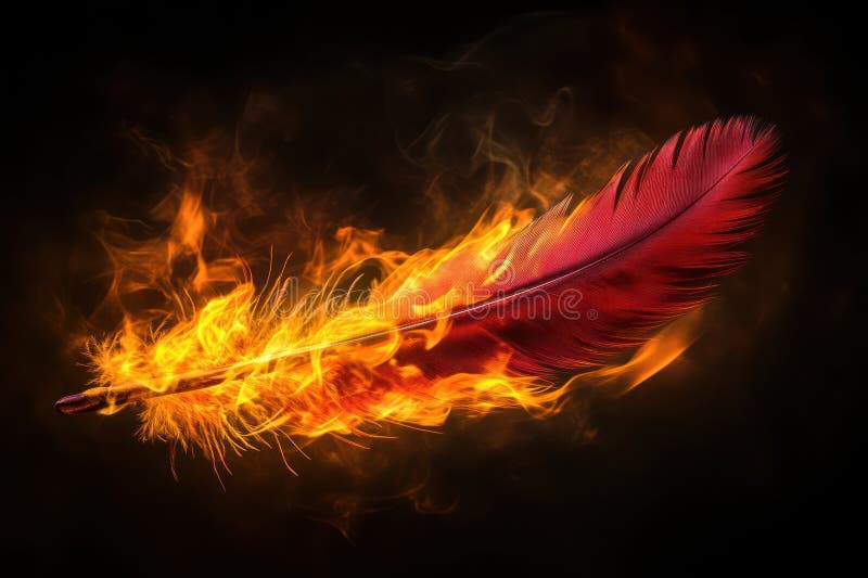 Feather Burning with Flames on Dark Dramatic Background Stock Photo ...