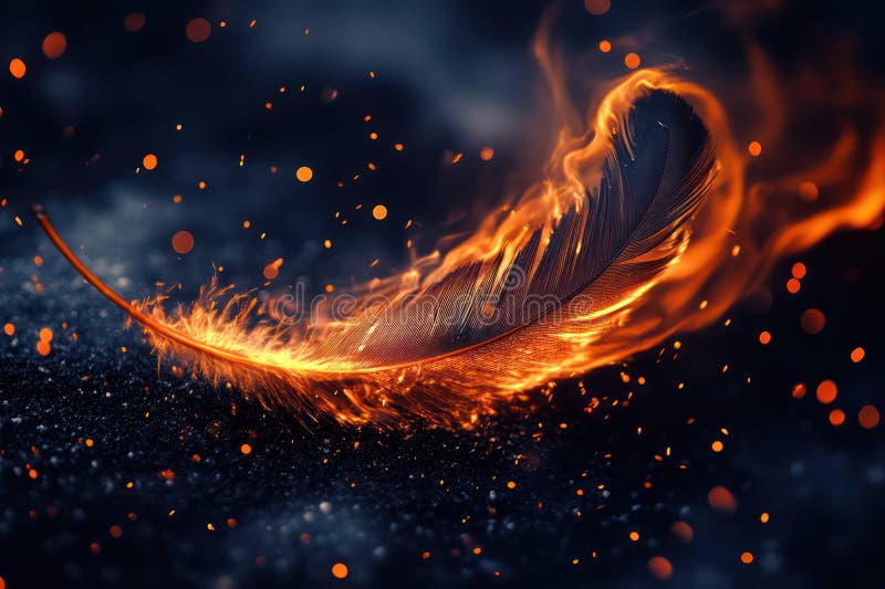 Feather Burning Isolated on Dark Background Stock Image - Image of ...