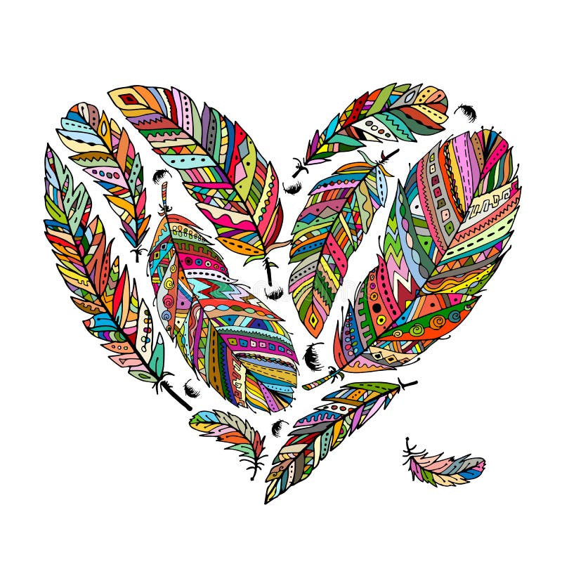 Feather Collection, Heart Shape for Your Design Stock Vector ...