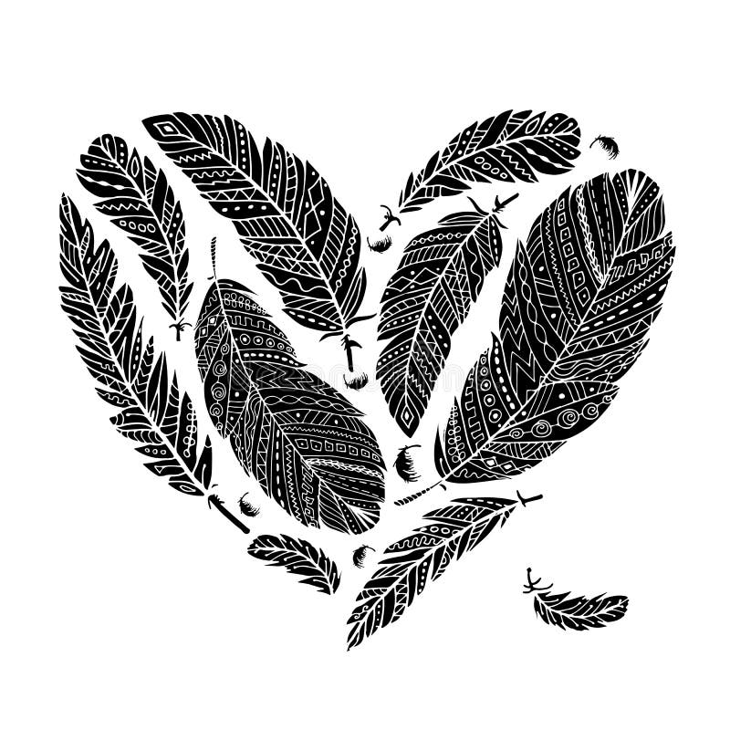 Feather Collection, Heart Shape for Your Design Stock Vector ...