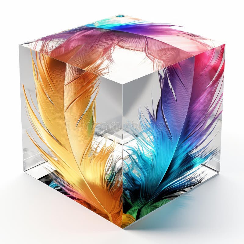 Feather Cube Displayed Crisply on a Pure White Background, Ai Generated ...